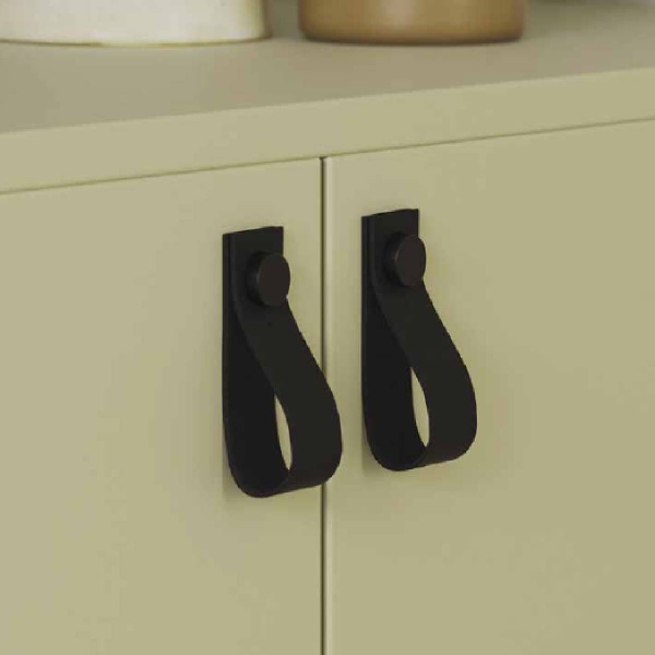 JEAKER LOOP PULL Cupboard Handle - 80mm x 25mm - BLACK or BROWN LEATHER ...
