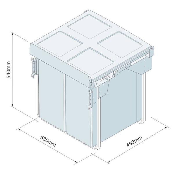PULL-OUT WASTE BIN Base Mounted 68 litre capacity for minimum 600mm ...