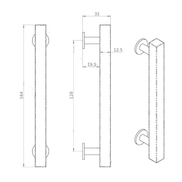 SQUARE T BAR Cupboard Handle - 3 sizes - 5 finishes (AW815) - Handle Heaven