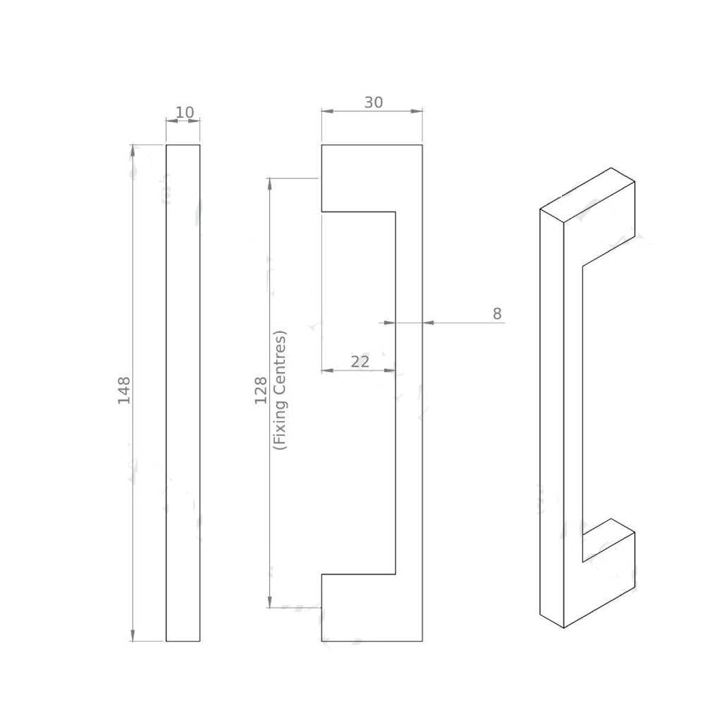 MARCO SLIM SQUARE D Cupboard Handle - 3 sizes - 4 finishes (AW837 ...