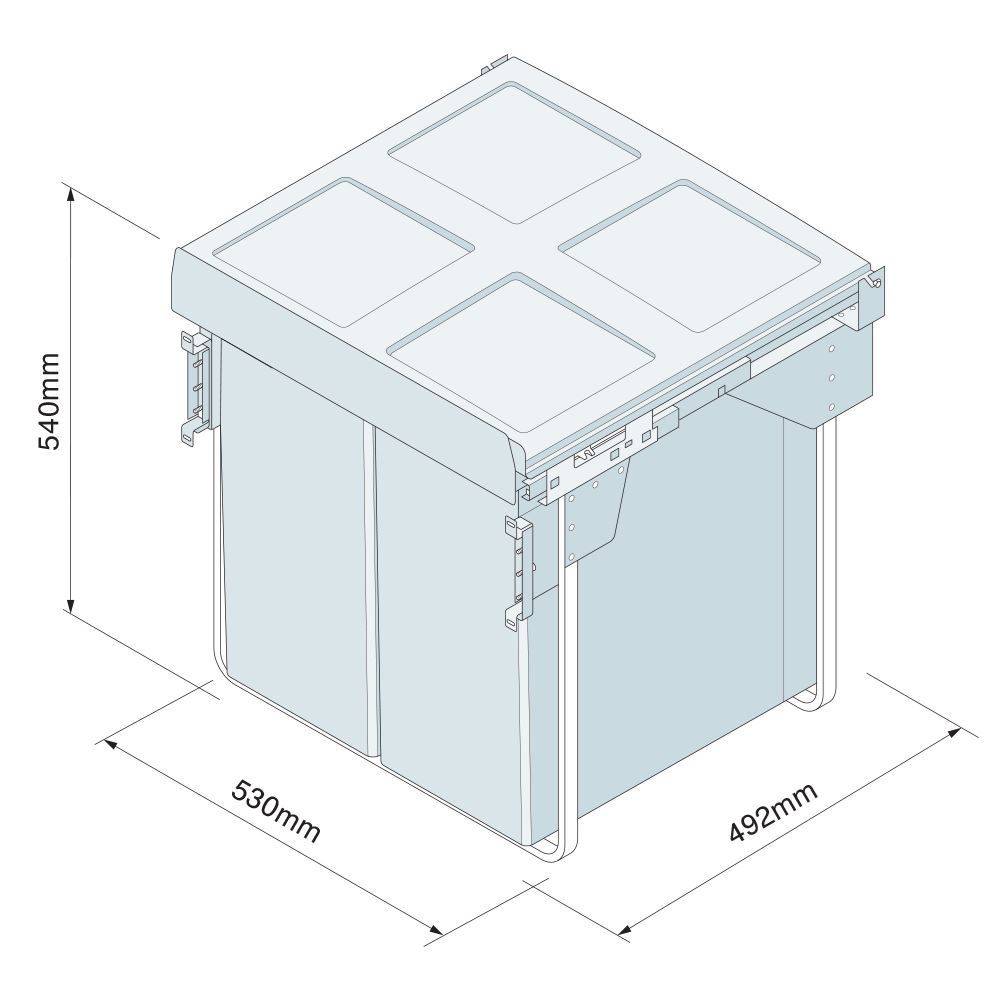 PULL-OUT WASTE BIN Base Mounted 68 litre capacity for minimum 600mm ...