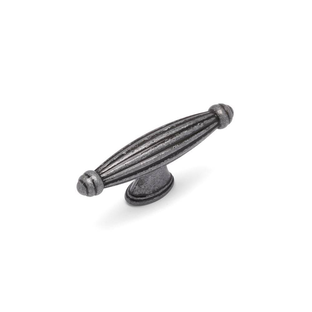 ROMANTIC REEDED T BAR Knob Cupboard Handle - 70mm long - PEWTER finish ECF FF39470 - Handle Heaven