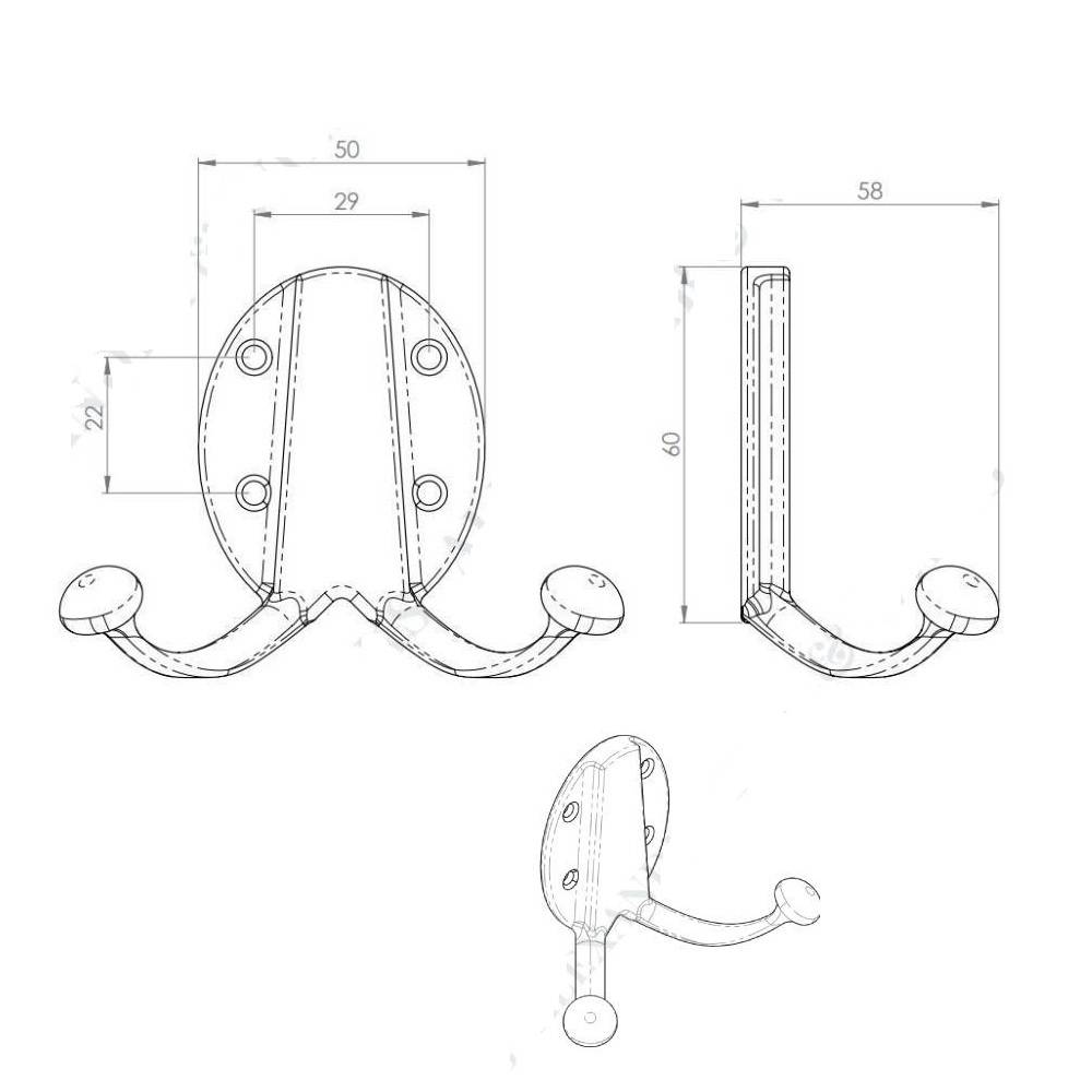 TRADITIONAL DOUBLE ROBE HOOK (Heavy Duty) - 3 finishes (AW771) - Handle ...
